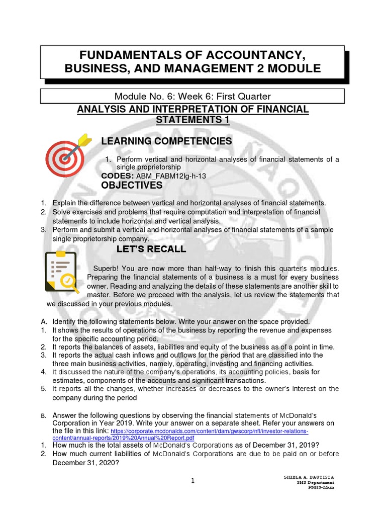 FABM2_Q1_MODULE6_WEEK6 | PDF | Equity (Finance) | Financial Statement