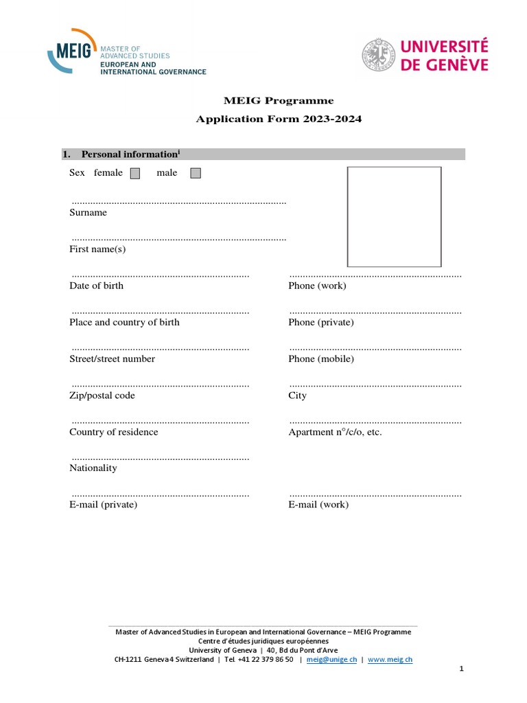 MEIG Programme Application Form 2023-2024 | PDF | Master's Degree | Academic Degree