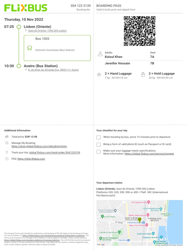 Flixbus Lisbon to Guimaraes Boarding Pass | PDF | Authentication ...
