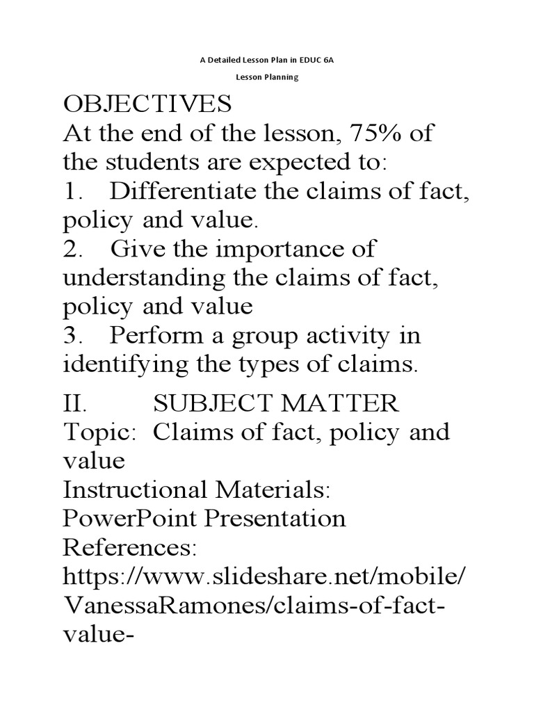 Detailed Lesson Plan for EDUC 6A | PDF | Lesson Plan | Change