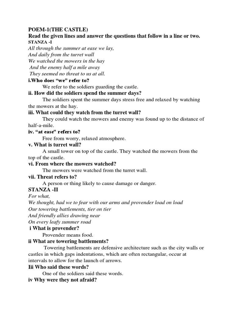 XII Eng Poem 1 appreciationERC | PDF | Castle