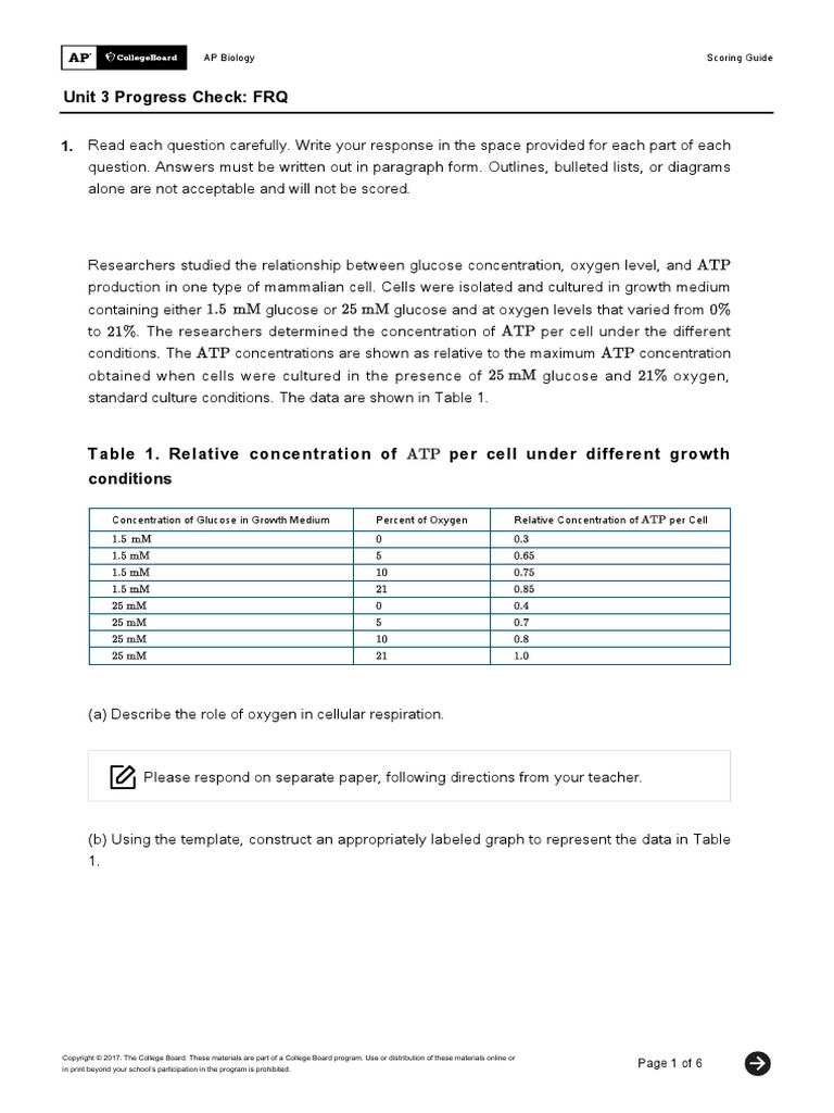 Ap Bio Unit3ProgressCheckFRQ - Scoring | PDF | Enzyme | Catalysis