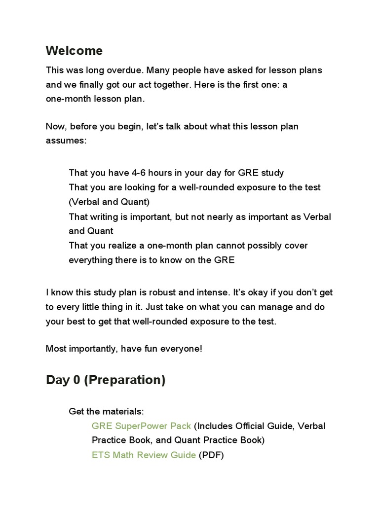 One-Month GRE Study Plan | PDF | Graduate Record Examinations | Cognition
