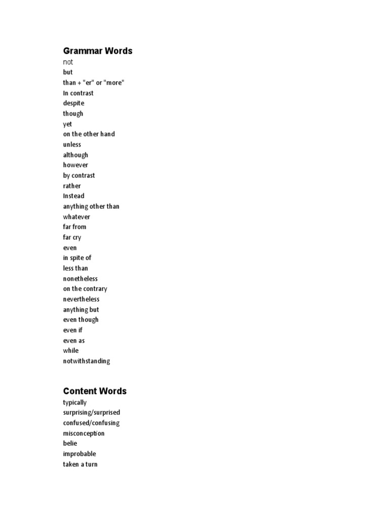 The Contrast Word List To End All Other Contrast Word Lists | PDF