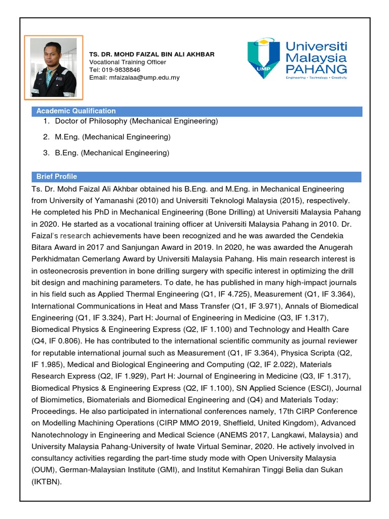 Resume Portal Mohd Faizal Ali Akhbar | PDF | Engineering | Mechanical ...