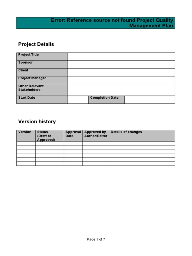 Quality Management Plan - Template - ENG | PDF | Audit | Project Management