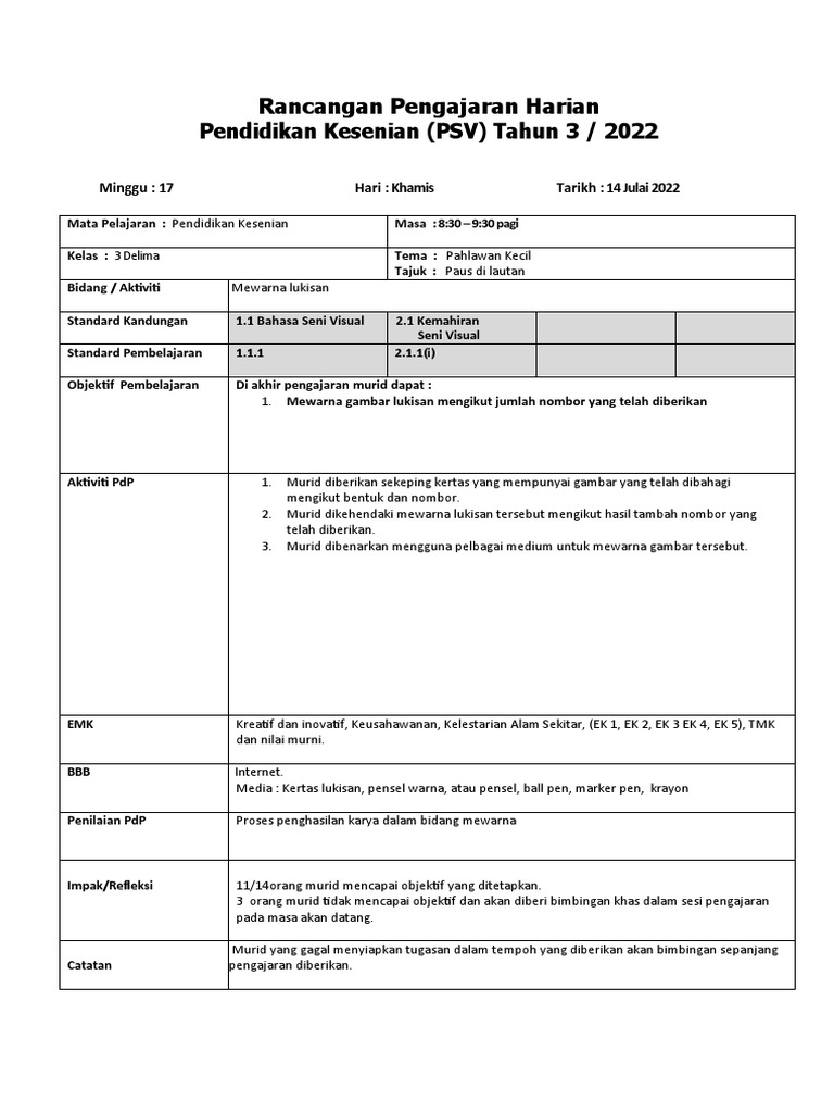 RPH P Kesenian Tahun 3 2019 | PDF
