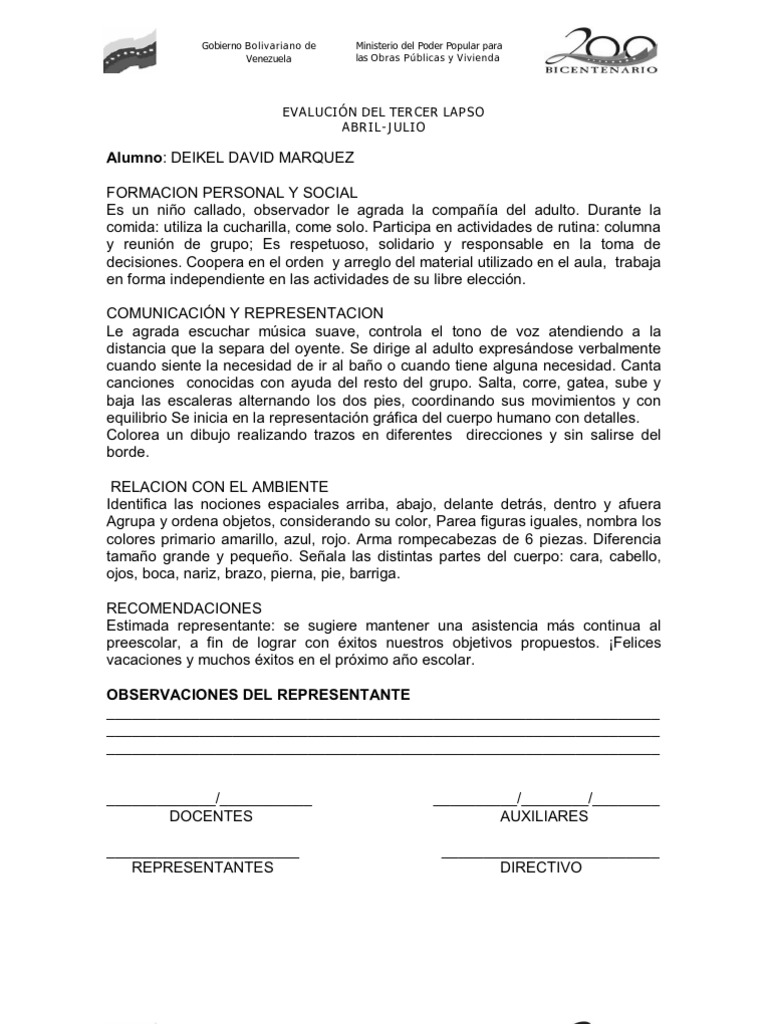 Modelos de Boletas para Preescolar | PDF | Adultos | Venezuela