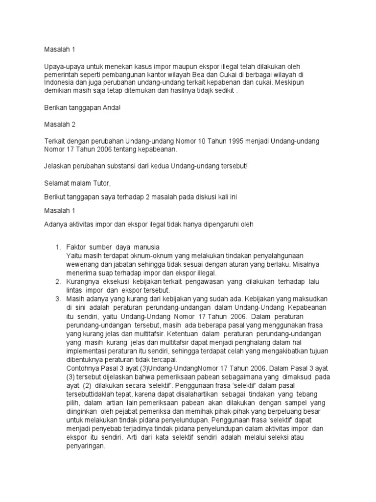 Diskusi 1 Kepabeanan Dan Cukai | PDF