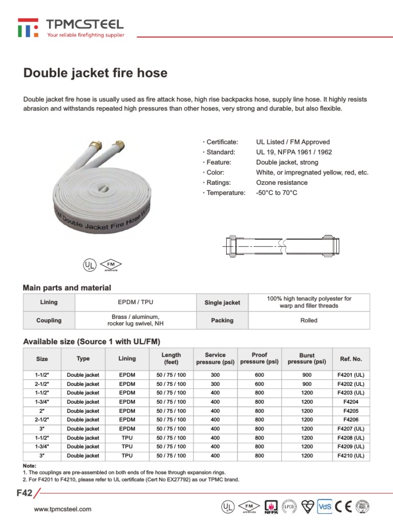 F42 Double Jacket Fire Hose | PDF | Materials | Building Engineering