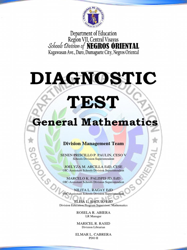 Diagnostic Test (Pre Test) Gen Math | PDF | Algebra | Mathematical Analysis