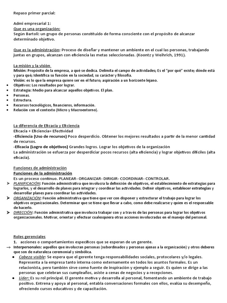 PARTE 1 REsumen Admin | PDF | Planificación | Conocimiento administrativo
