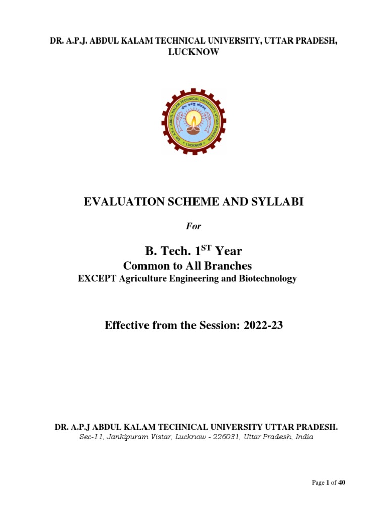 Syllabus BTech First Yr Common Other Than AG & BT Effective From 2022 ... Syllabus BTech First Yr Common Other Than AG & BT Effective From 2022 ...