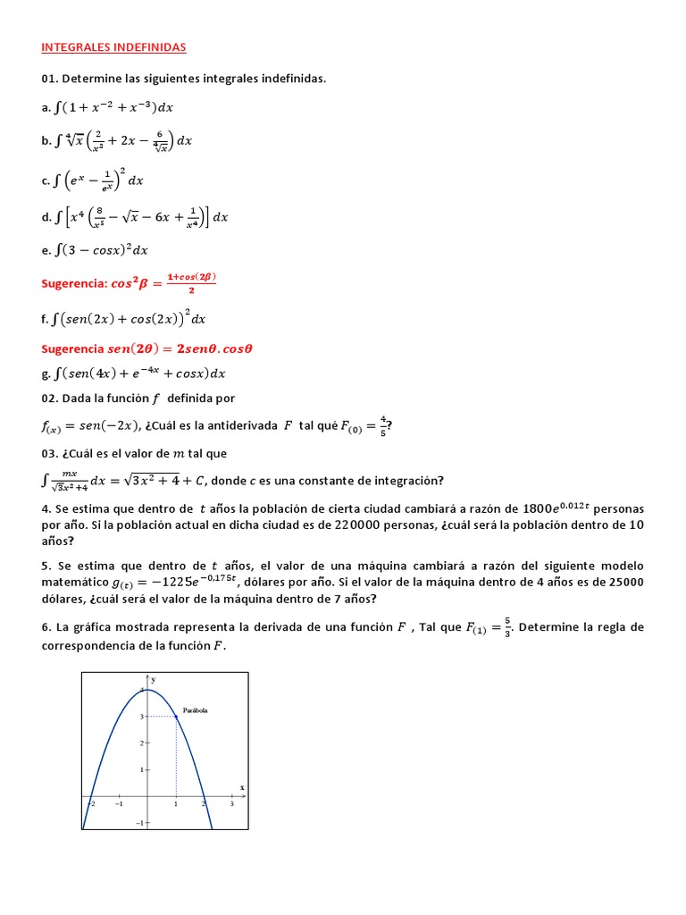 S10-S1-Ejercicos de Integrales Indefinidas | PDF | Integral | Cálculo