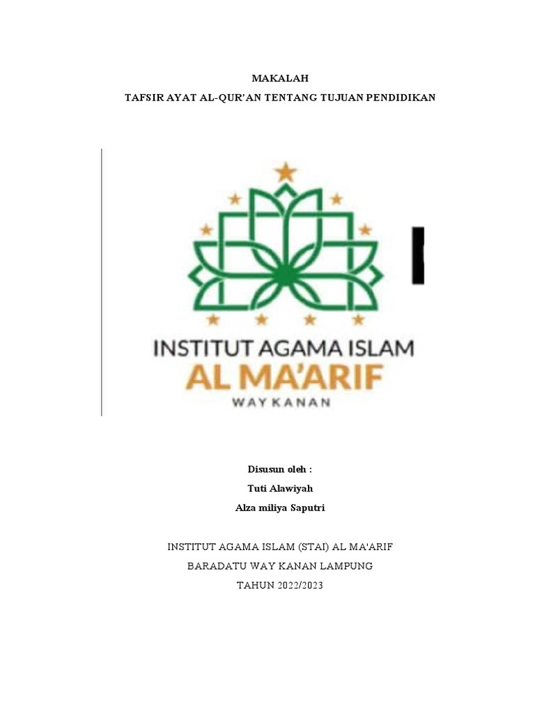 Makalah Tafsir Ayat Alquran Tentang Tujuan Pendidikan | PDF