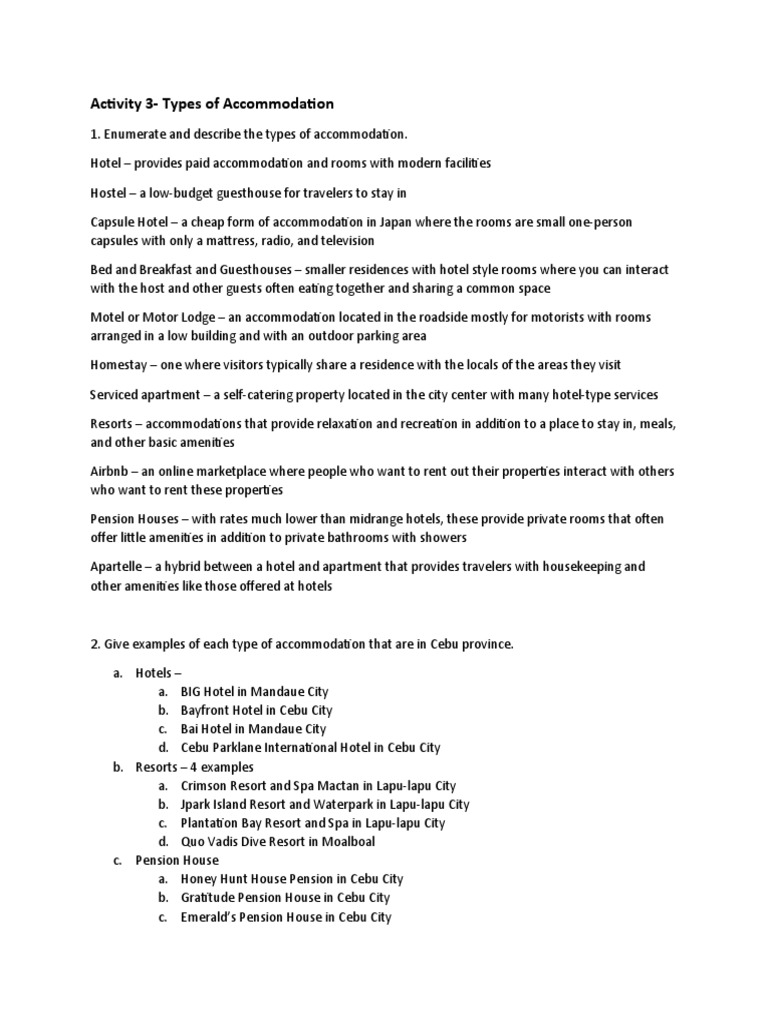 Activity 3 - Types of Accomodation | PDF