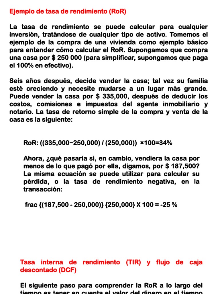 Ejemplo de Tasa de Rendimiento (Ror) | PDF | Tasa interna de retorno ...