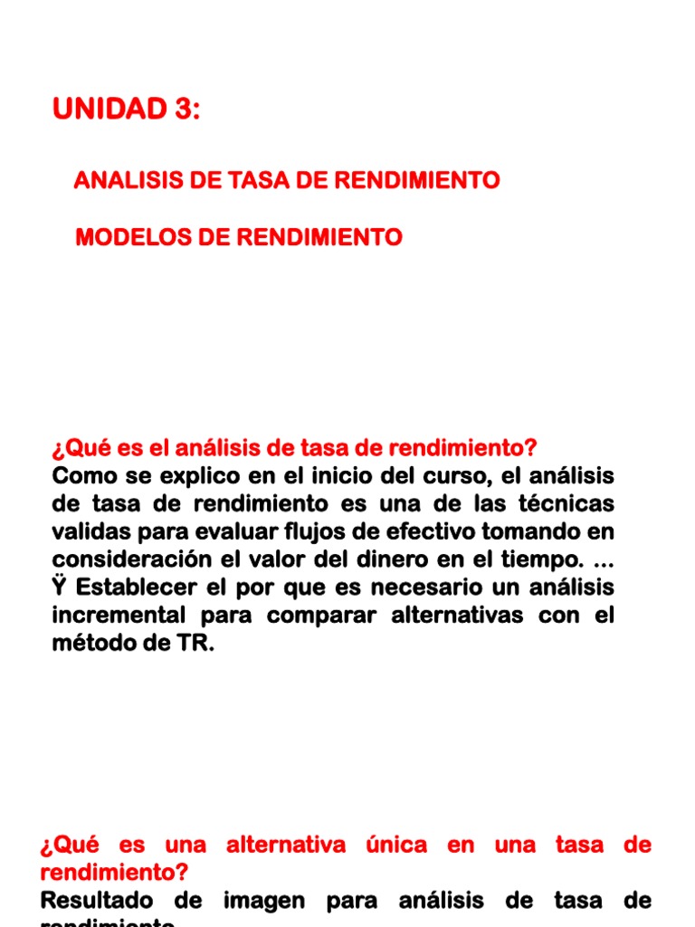 Unidad 3:: Analisis de Tasa de Rendimiento Modelos de Rendimiento | PDF ...