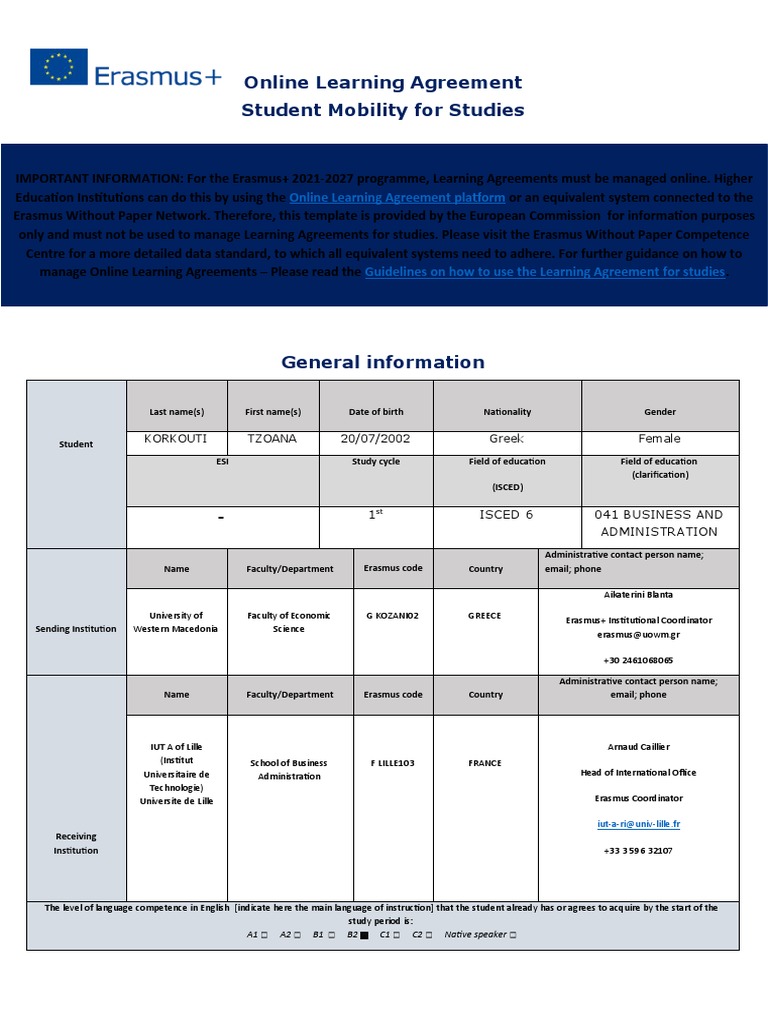 II.6-Annex - HE Learning Agreement - Study Mobility - 2021 | PDF ...