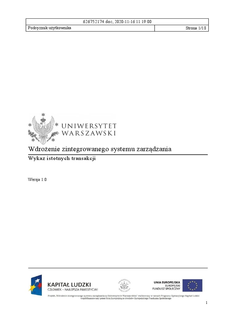 Wykaz Istotnych Transakcji | PDF