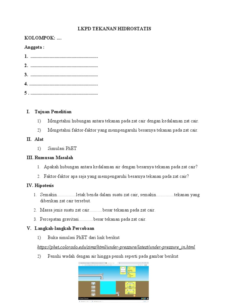 LKPD Tekanan Hidrostatis | PDF