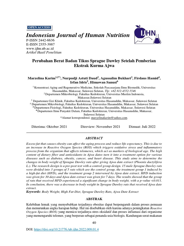 Perubahan Berat Badan Tikus Sprague Dawley | Download Free PDF | Health ...