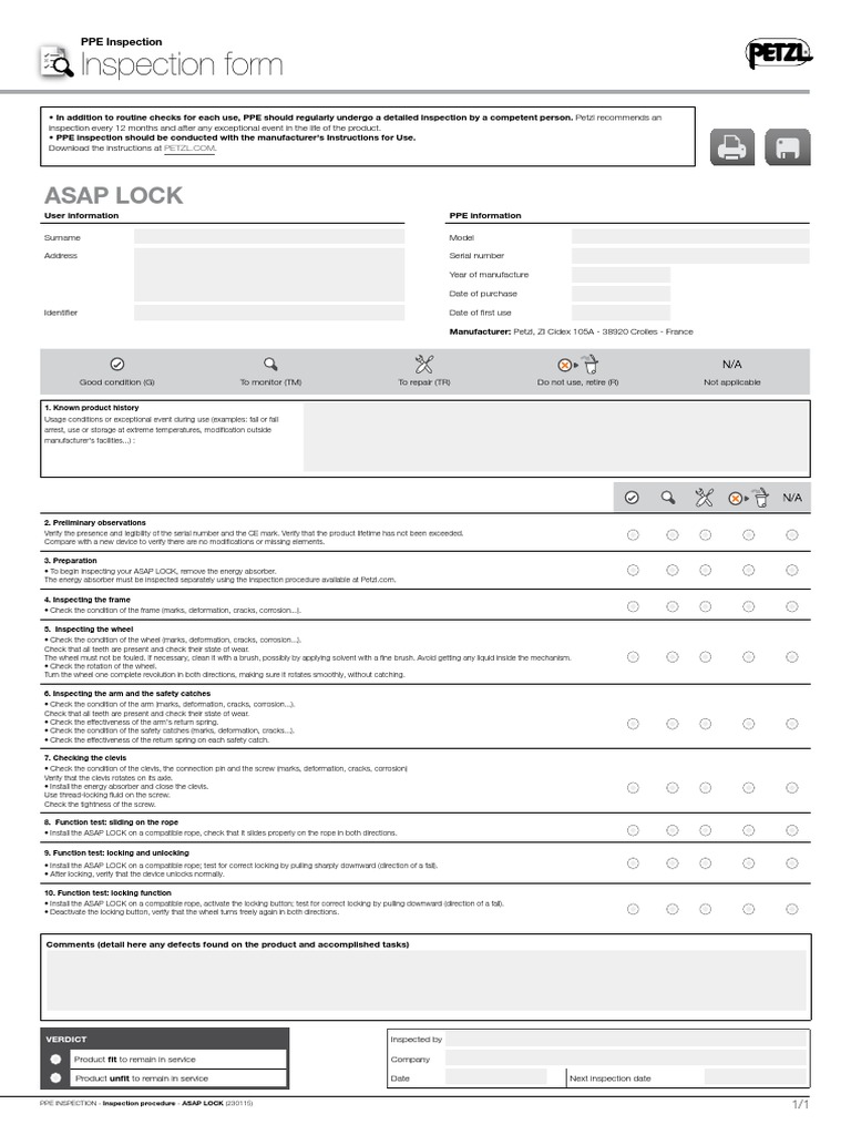 Checklist - Backup Device - Petzl ASAP-LOCK | PDF | Wear | Mechanical ...