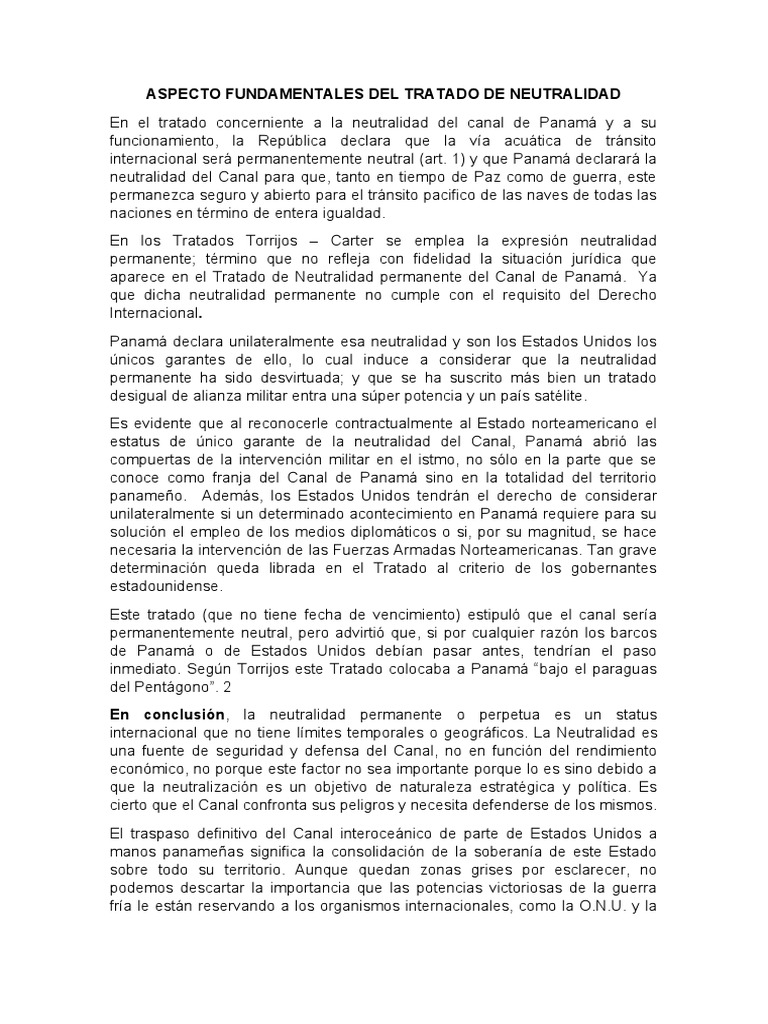 Aspecto Fundamentales Del Tratado de Neutralidad | PDF | canal de ...