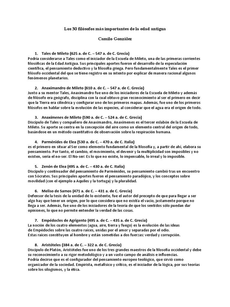 Los 30 Filósofos Más Importantes de La Edad Antigua | PDF | Platón ...