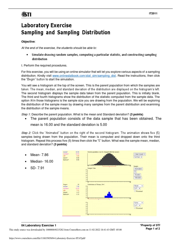 Sampling Distribution Laboratory Exercise | PDF | Standard Deviation ...
