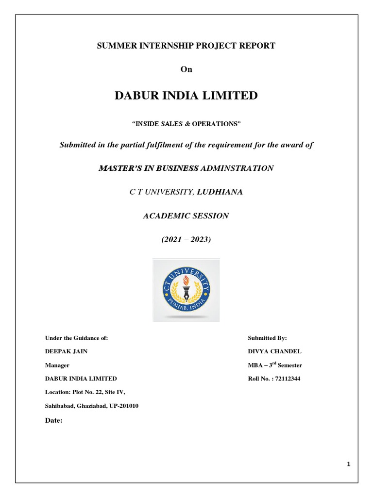 Dabur Internship Report | PDF | Sales | Retail