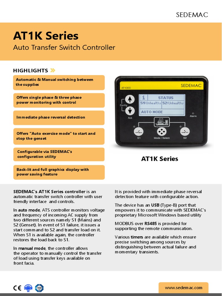 AT1K Series: Auto Transfer Switch Controller | PDF | Mains Electricity | Electronics