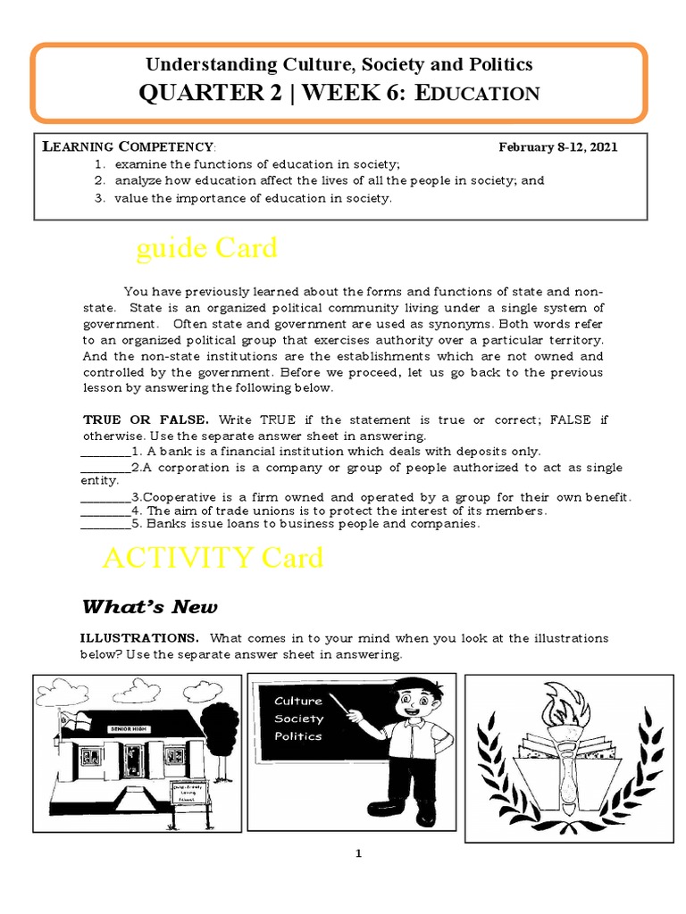 Q2 UCSP week-6-UCSP | PDF | Distance Education | Learning