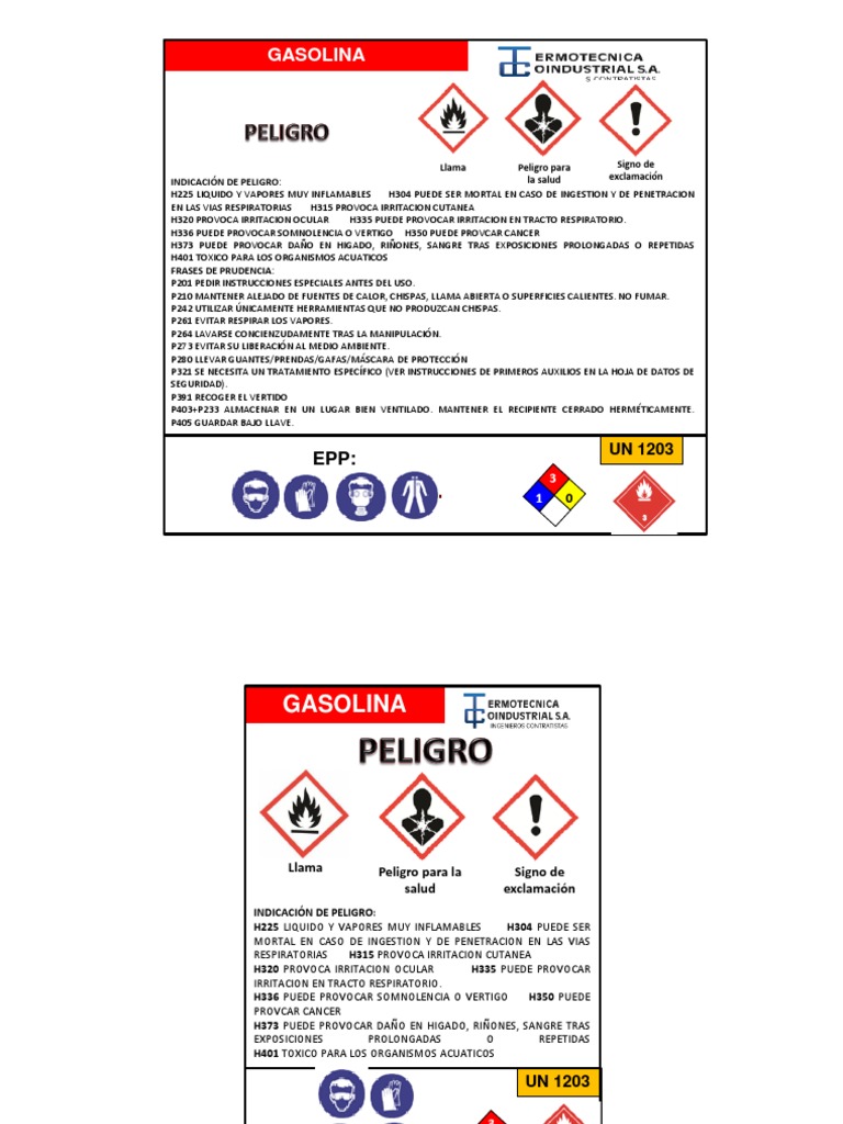 Gasolina Etiqueta | Descargar gratis PDF | Ciencias de la Salud ...