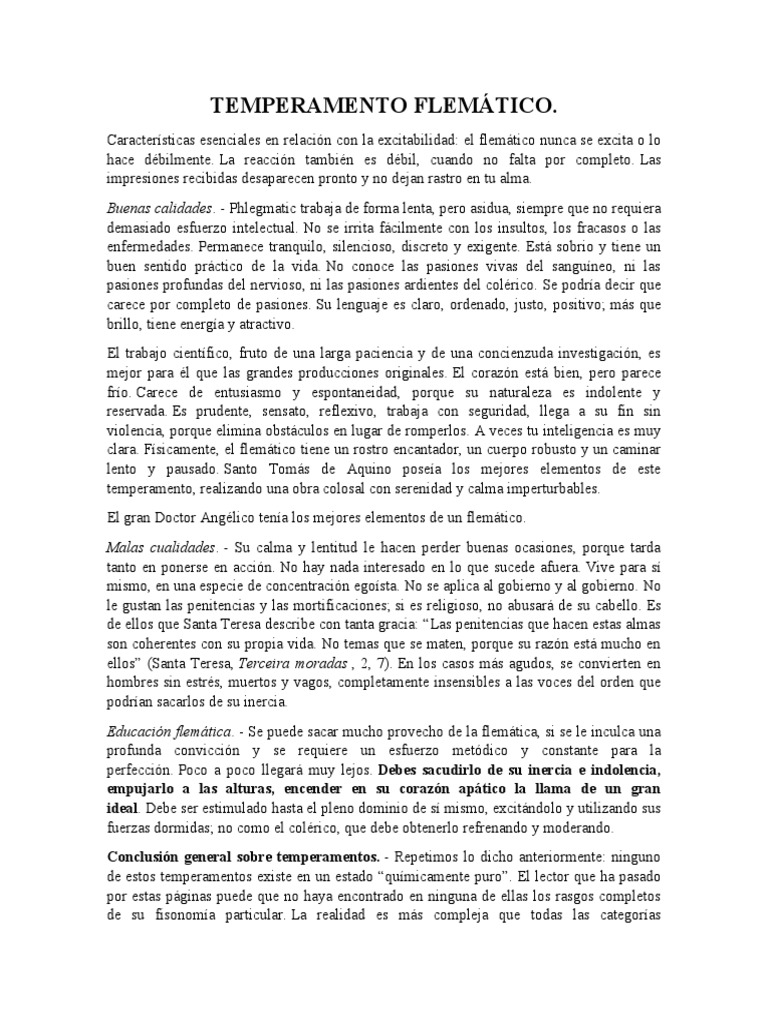 Características del Temperamento Flemático | PDF | Temperamento