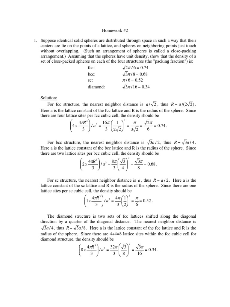 HW 2 Solution | PDF | Crystal Structure | Physics