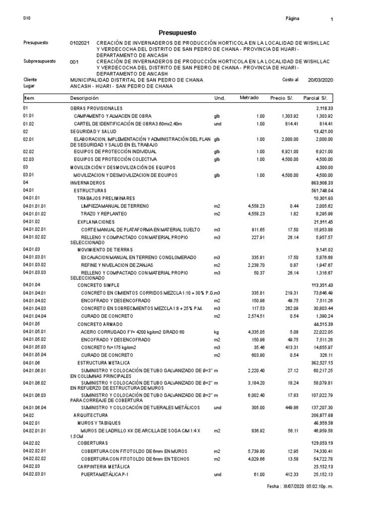 Presupuesto Inv 01 | PDF | Hormigón | Material compuesto