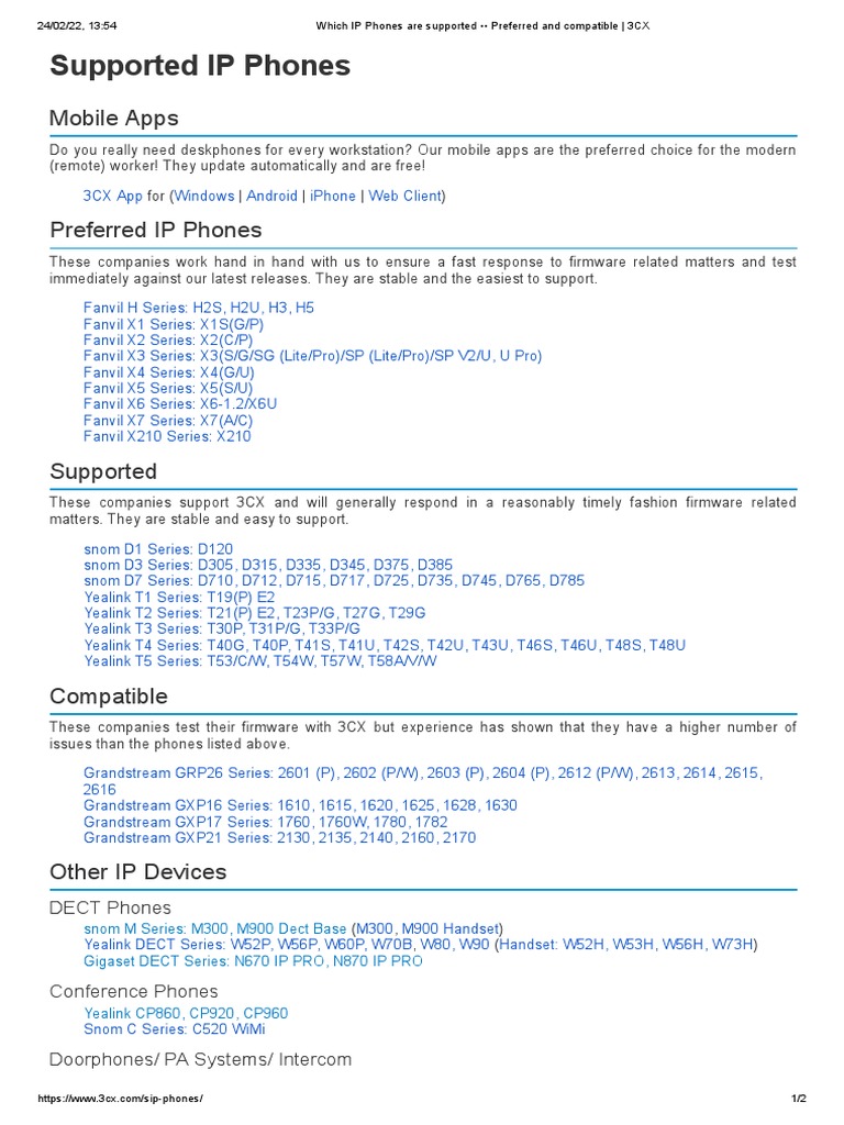 Which IP Phones Are Supported - Preferred and Compatible - 3CX | PDF ...