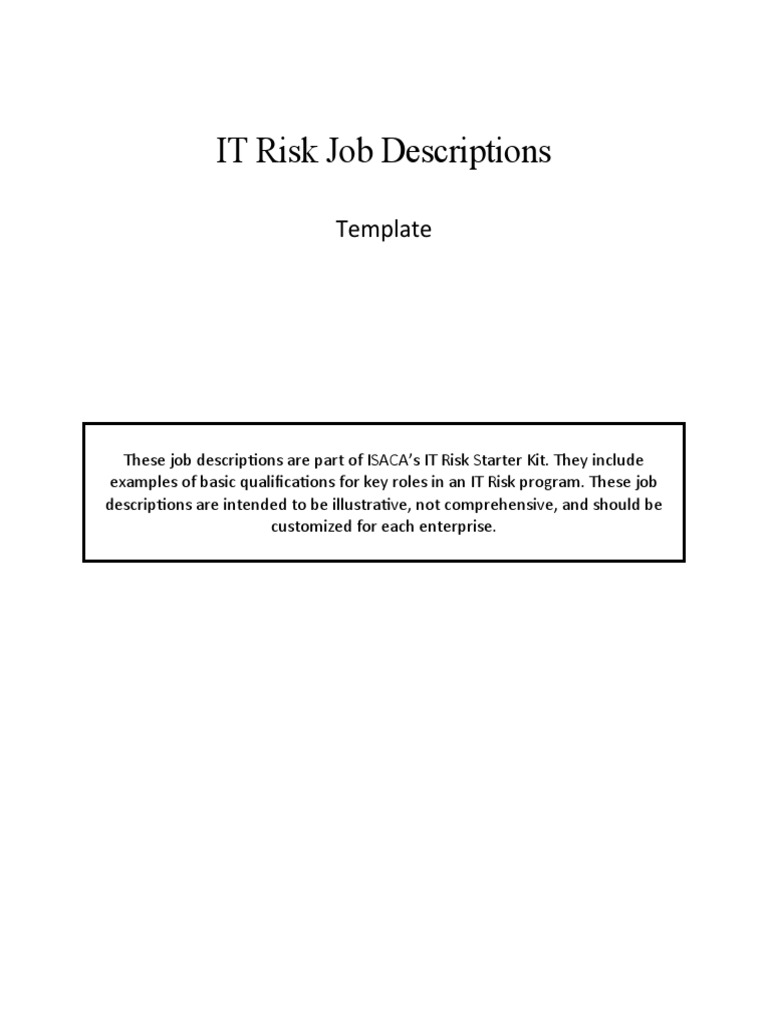 IT Risk Job Descriptions Template | PDF | Risk | Risk Management