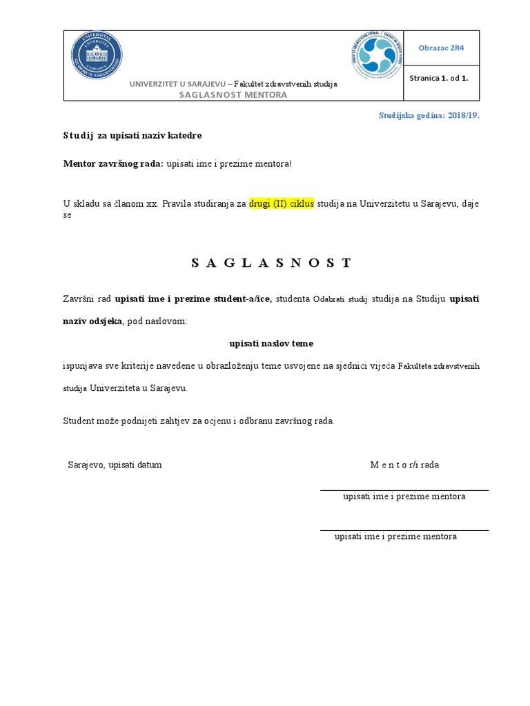 Obrazac Saglasnost | PDF