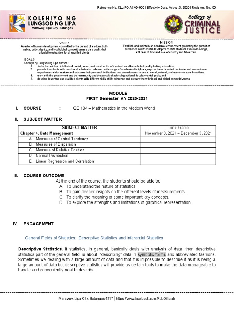 Ge104 Chapter4 Module | PDF | Level Of Measurement | Statistics