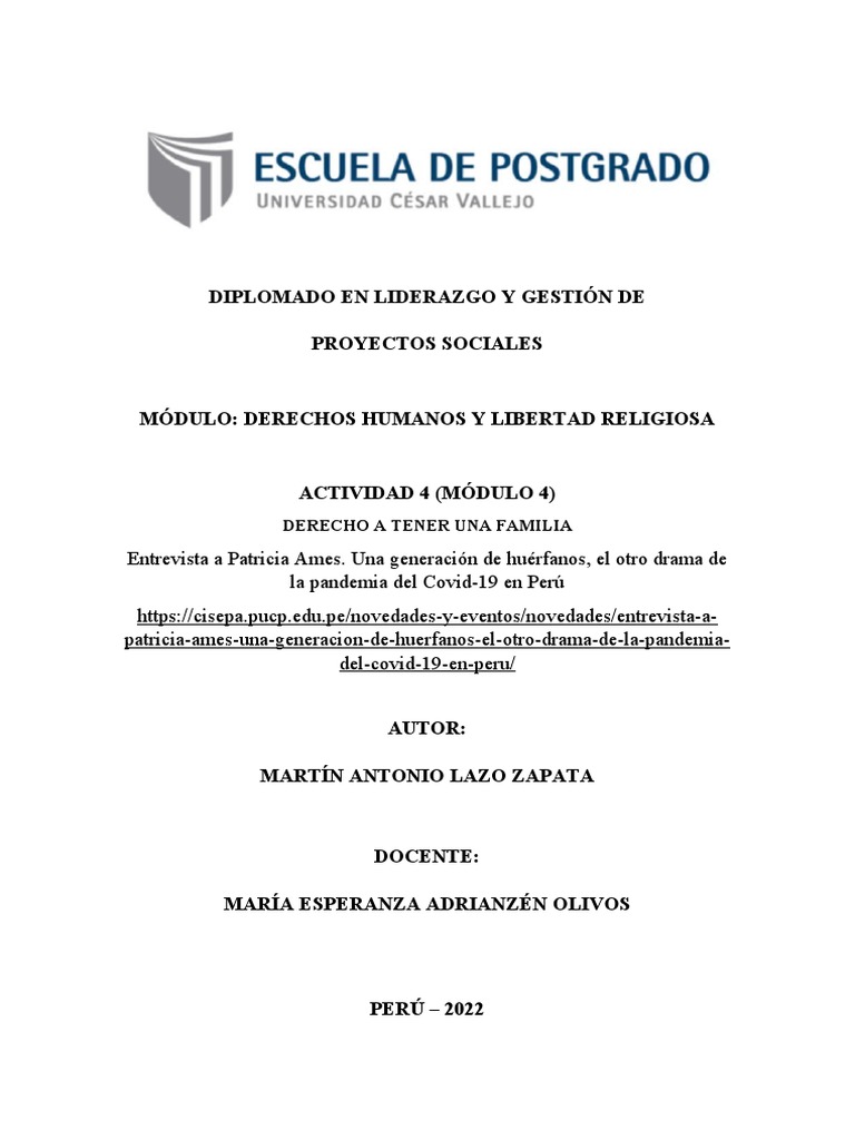 Martin Lazo Zapata Tarea 4 Modulo 4 Grupo 102 | PDF | Perú | Pobreza