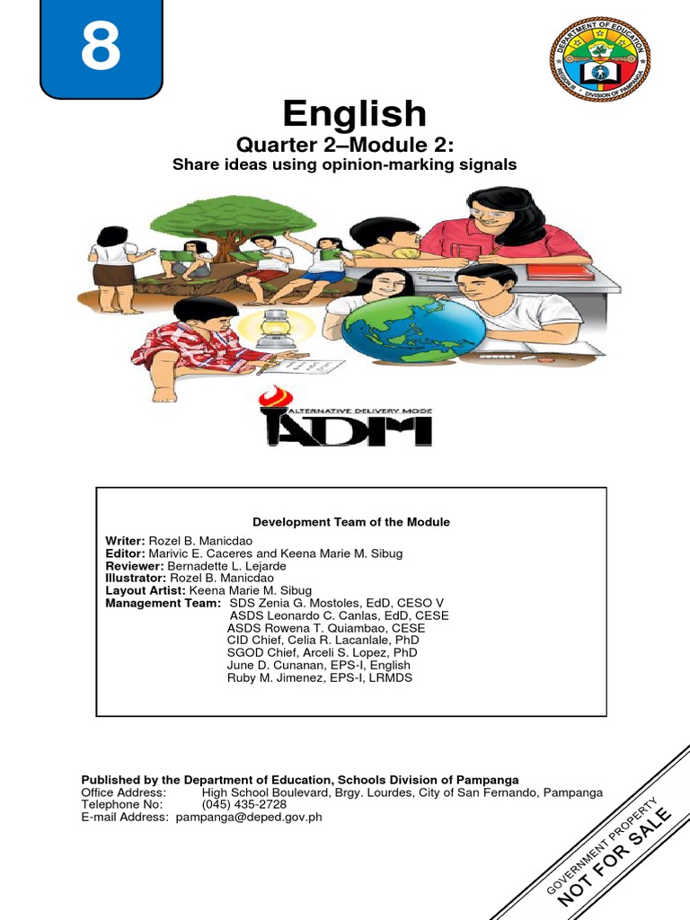 Week2 English8 Q2 Mod2 Shareideasusingopinionmarkingsignal | PDF | Learning | Reason