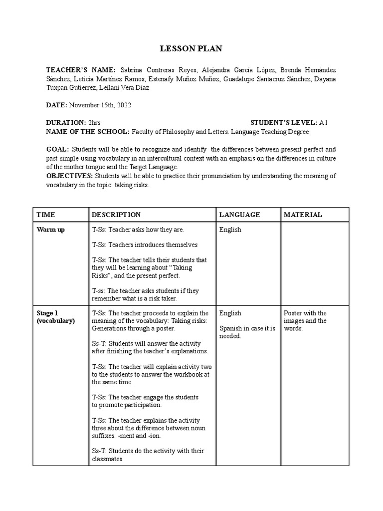 LESSON PLAN. Sabrina, Alejandra, Brenda, Leticia, Estefany, Guadalupe ...
