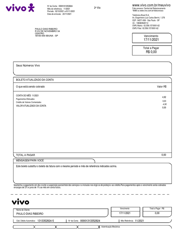 Fatura | PDF | Dinheiro | Serviços financeiros