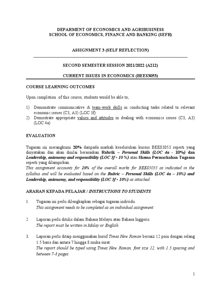 Self-Reflection Assignment Guidelines | PDF | Experience | Cognitive ...