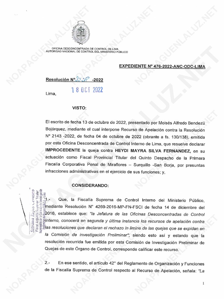 Resolución #2228-2022 18 OCT 2022. EXP. #476-2022-ANC-ODCI-LIMA. Lec. 3p | PDF | Apelación ...