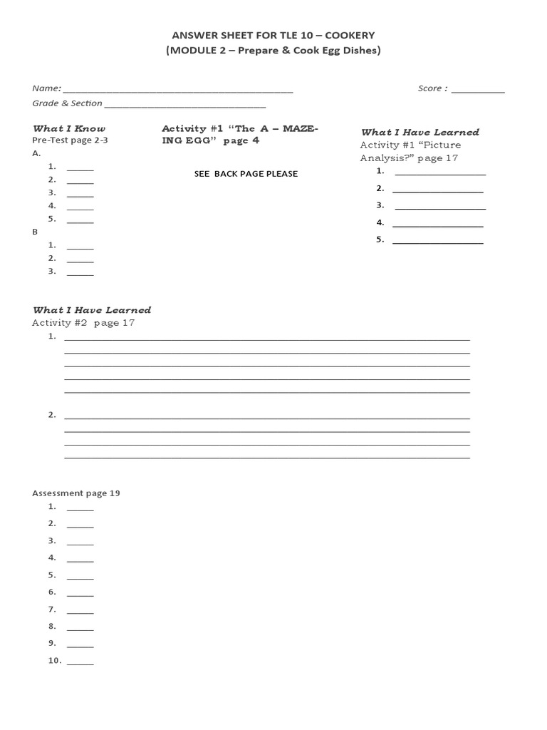 ANSWER SHEET FOR TLE 10 Module 2 | PDF | Business