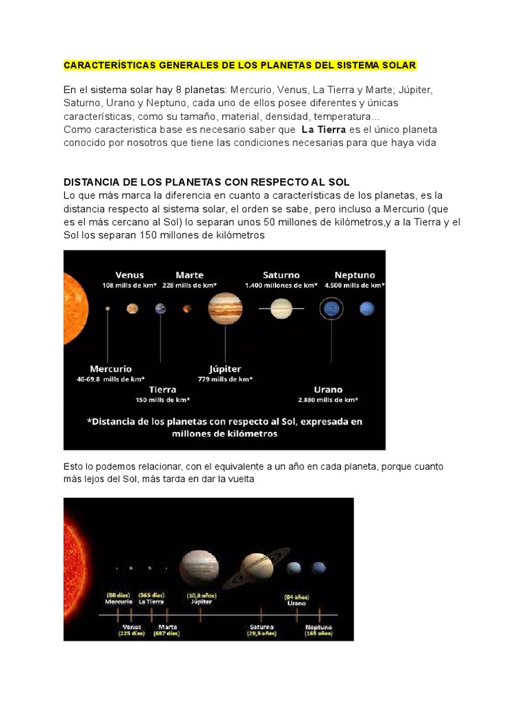 Características Generales de Los Planetas Del Sistema Solar | PDF | Satélite natural | Planetas