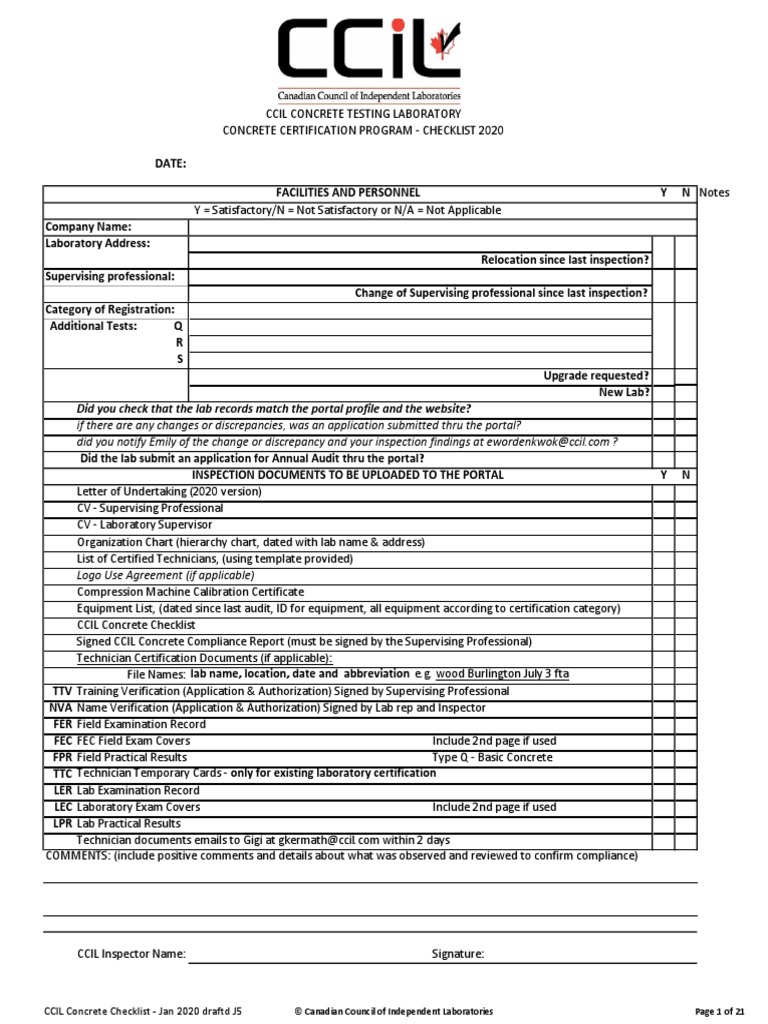 CCIL Concrete Lab Audit Checklist 08 January 2020 | PDF | Concrete ...